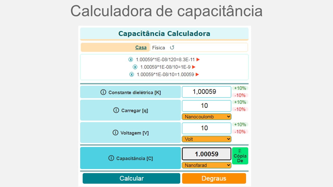 Como funciona a calculadora de capacitância